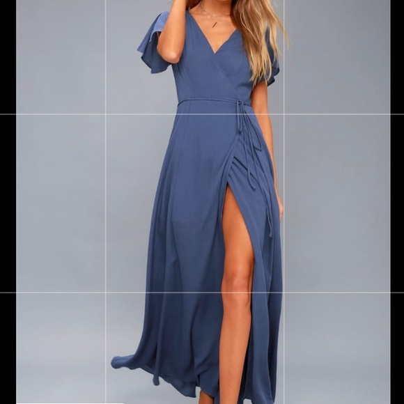 Lulus | Dresses | Lulus Heart Of Marigold Denim Blue Wrap Maxi Dress ...